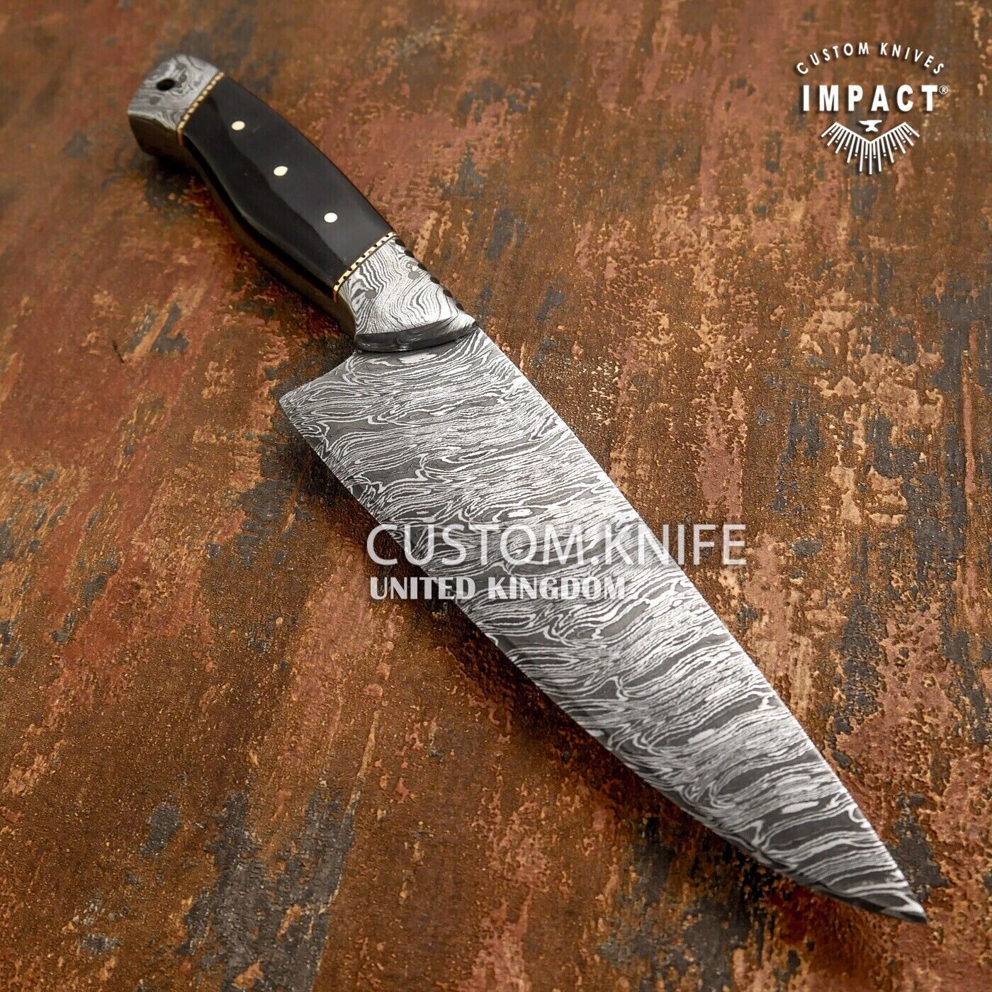 IMPACT CUTLERY CUSTOM FULL TANG DAMASCUS CHEF KNIFE BULL HOR | Inspire ...