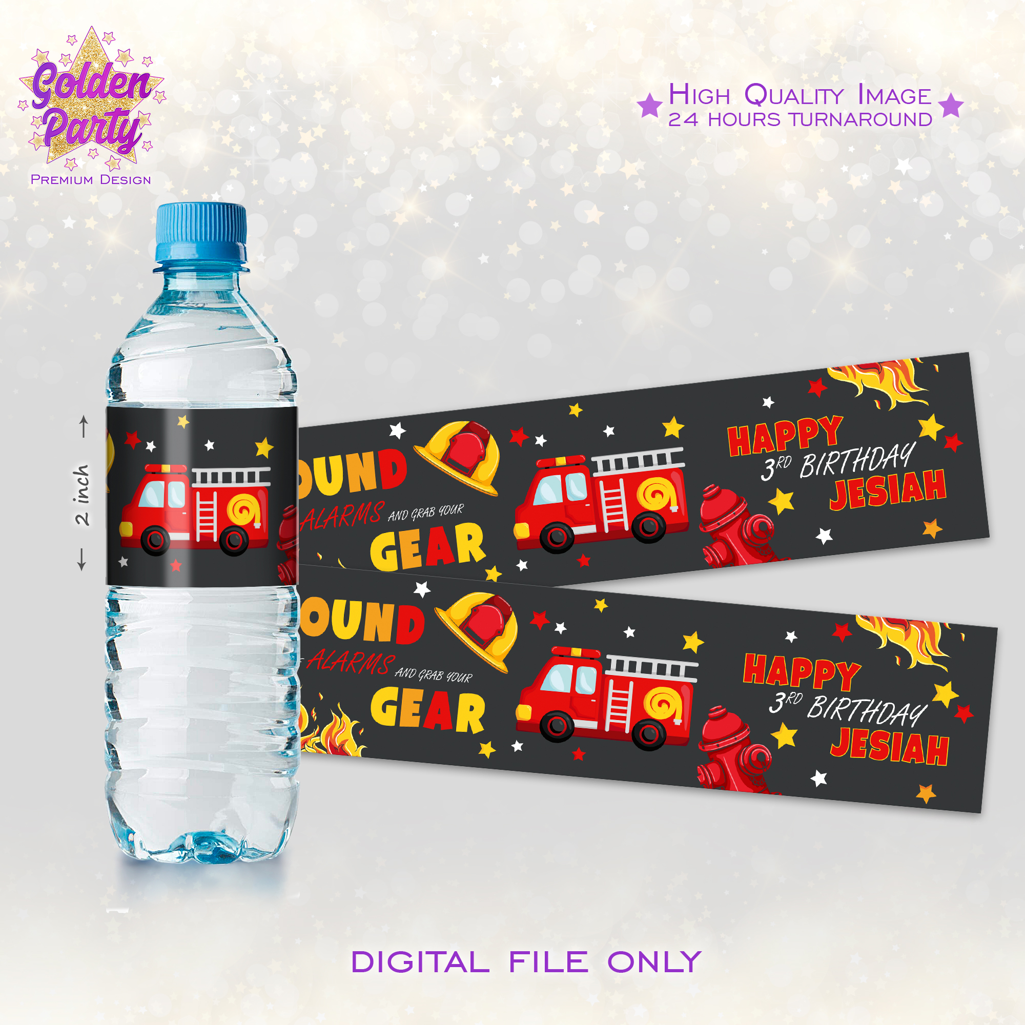 Fire truck bottle Label, Fire truck sticker, Fire truck birt | Inspire ...