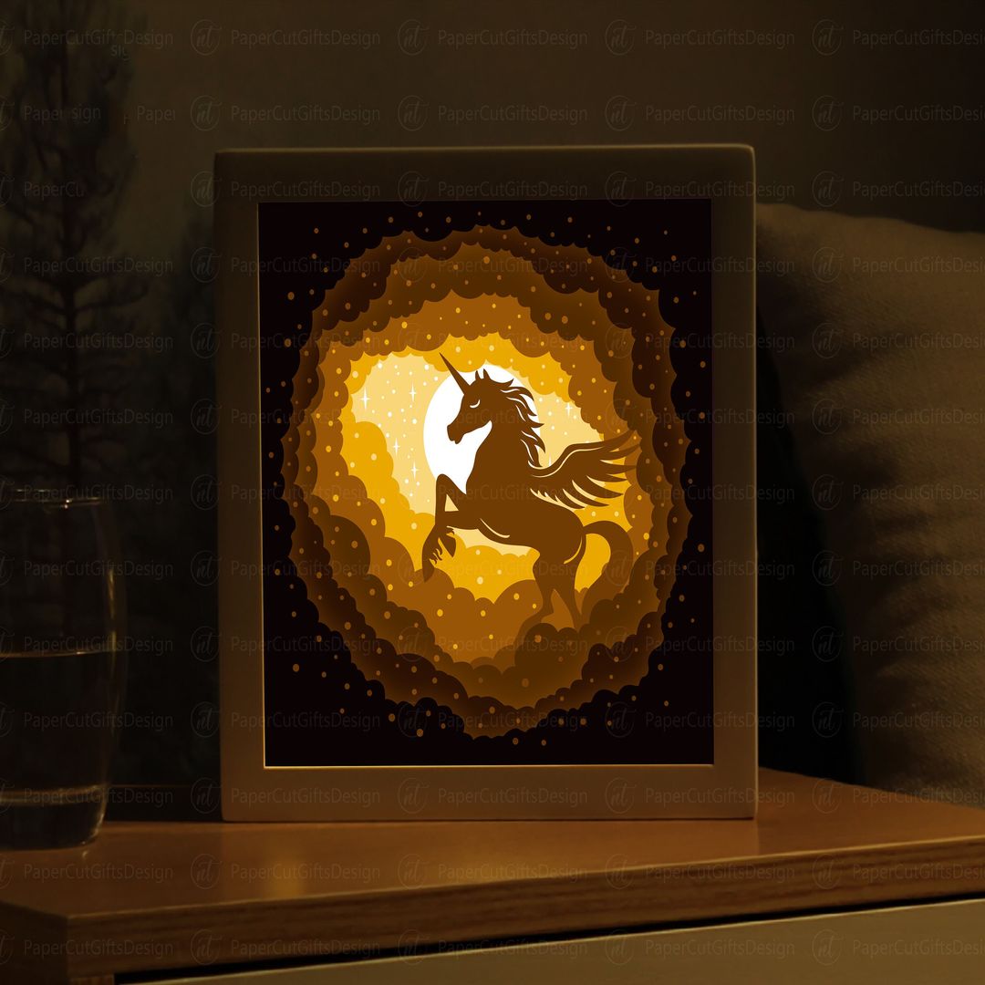 Unicorn On The Cloud 3D Shadow Box Template, Unicorn Light B | Inspire ...