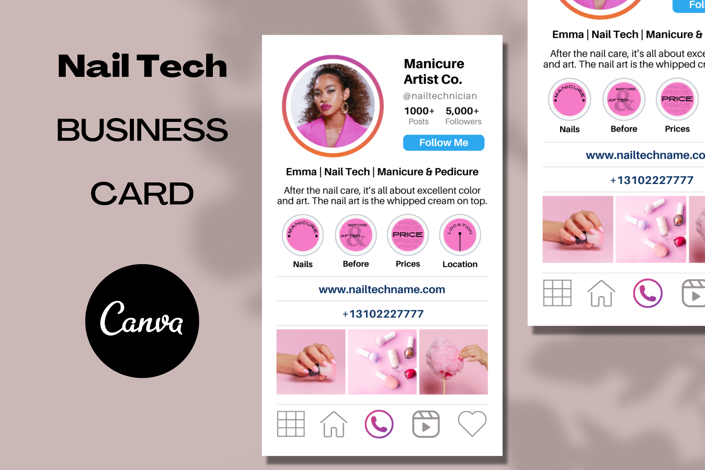 Nail Tech Business Card, Instagram Beauty Business Card - Inspire Uplift