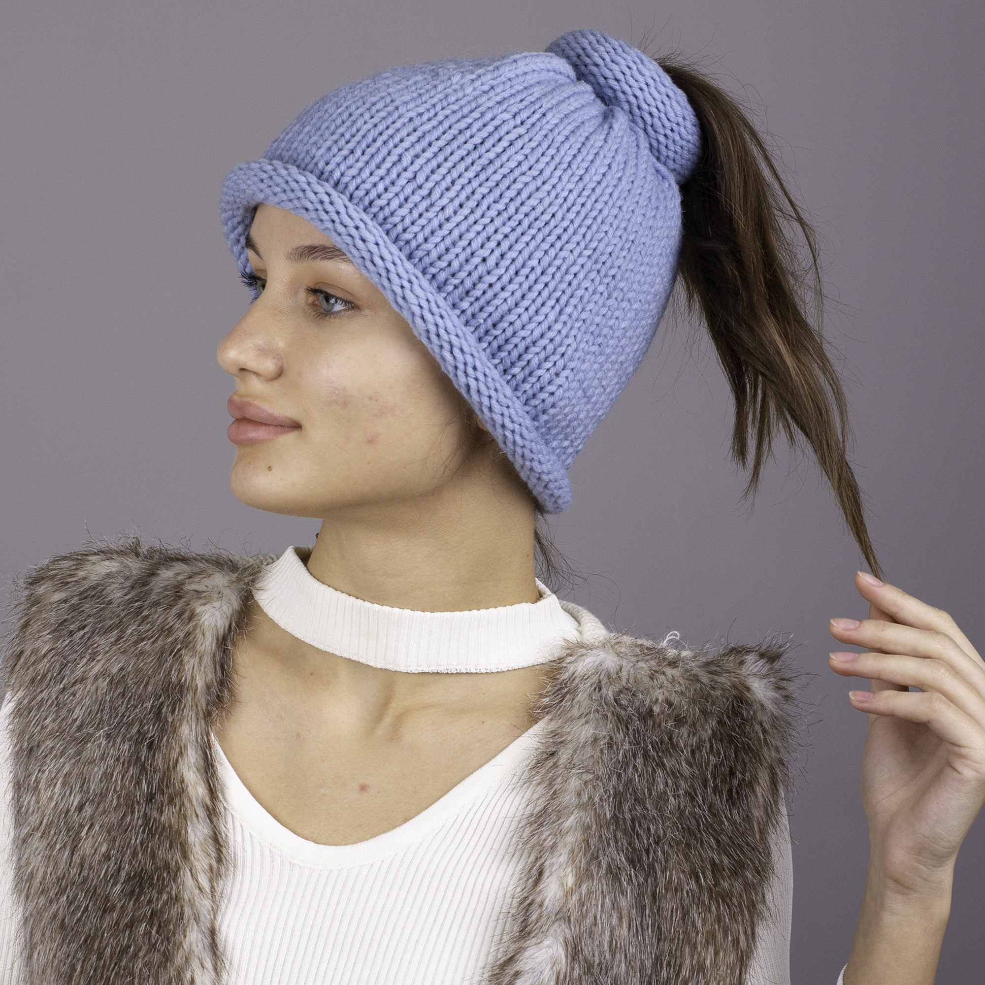 Hat with an open top for hair. Blue color | Inspire Uplift