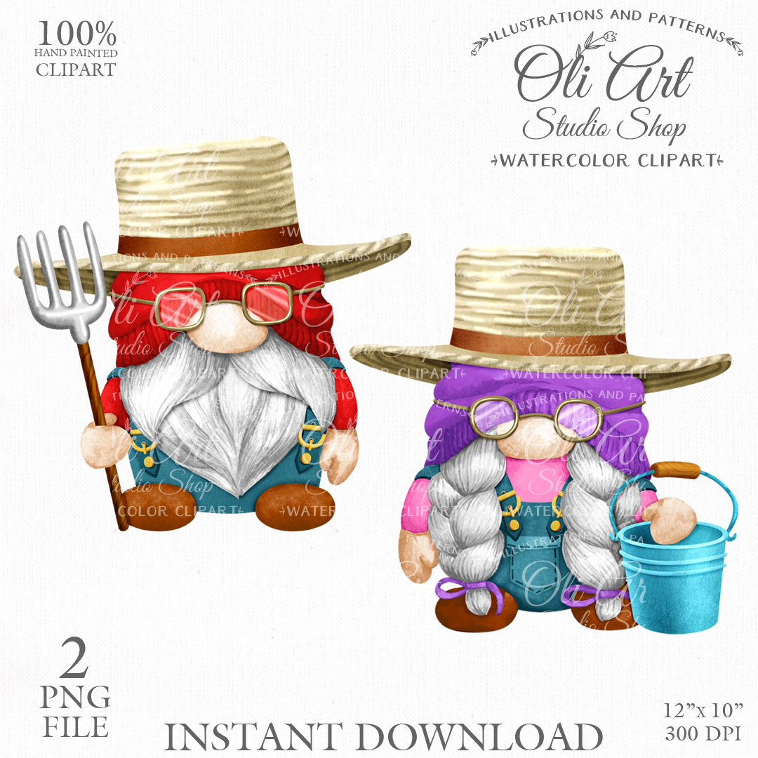 Gnome Farmer Clipart. Hand Drawn Graphics, Instant Download. | Inspire ...