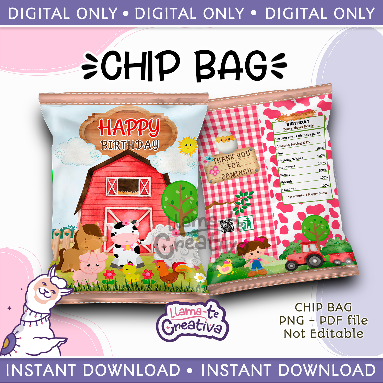 Farm Girl Chip Bag, Printable Birthday party, Instant Downlo - Inspire ...