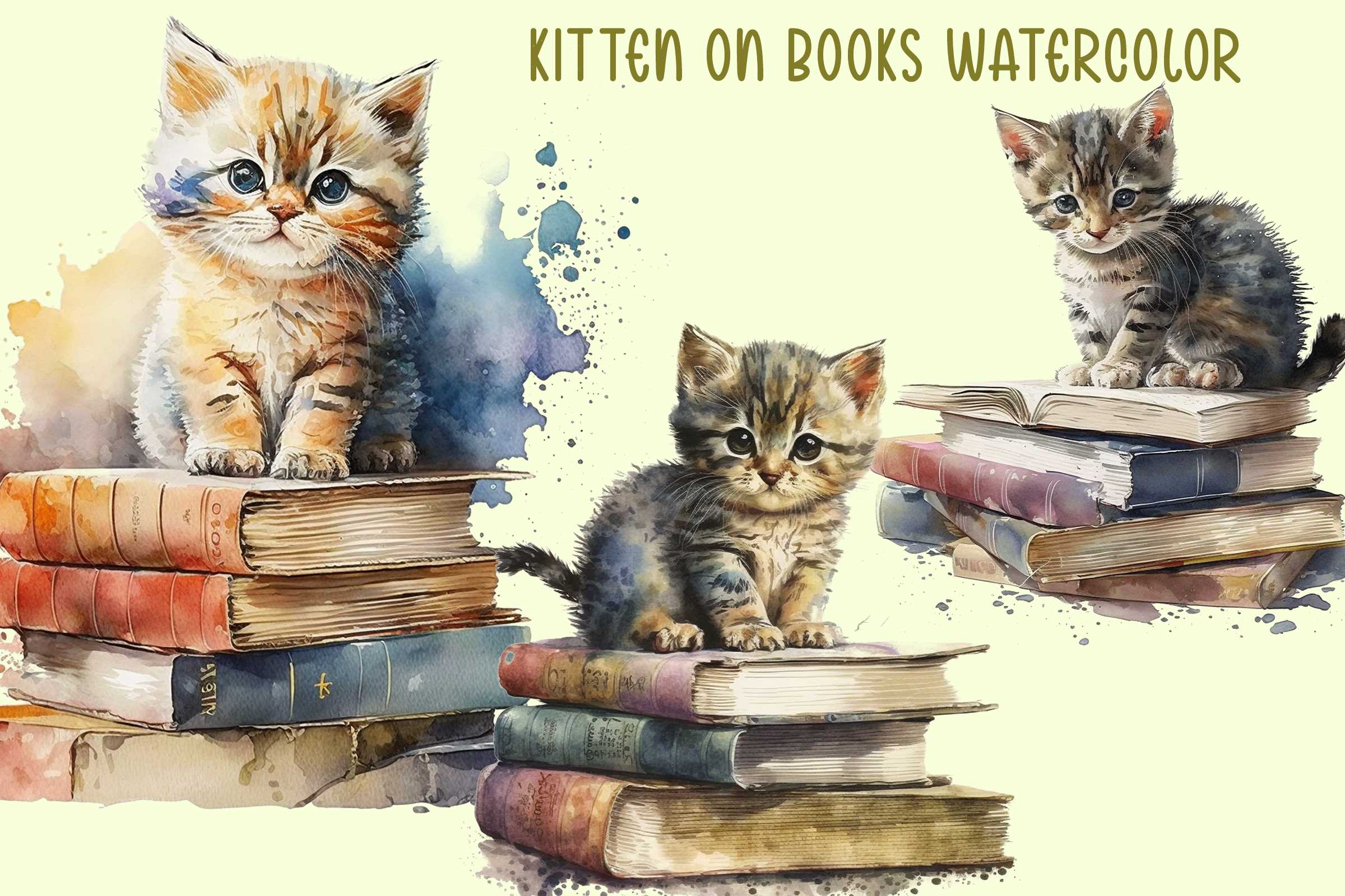 Kitten On Books Watercolor, Animal Png | Inspire Uplift