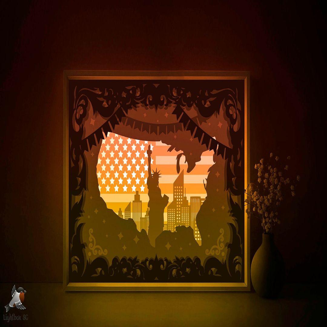American flag Shadow box SVG Template, USA map Papercut Ligh | Inspire ...