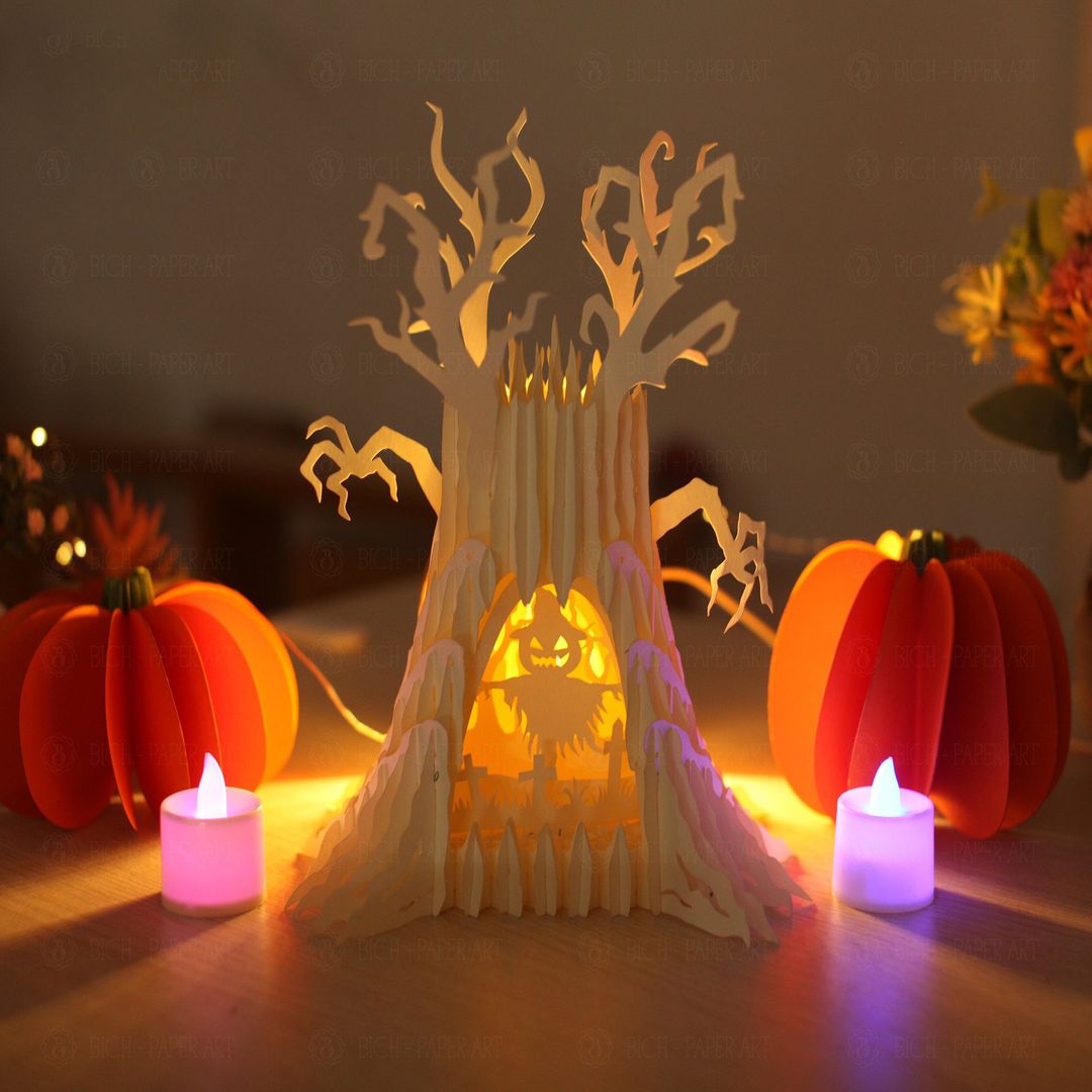 Halloween Ghost Tree With Pumpkin Pop-up 3D - Halloween Pape | Inspire ...