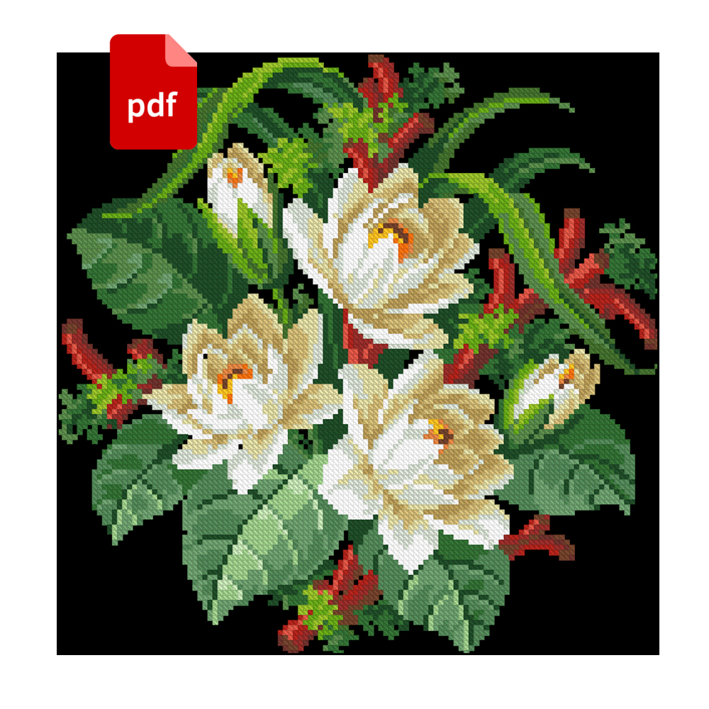 Vintage Lilies Bouquet reconstructed cross stitch scheme - Inspire Uplift