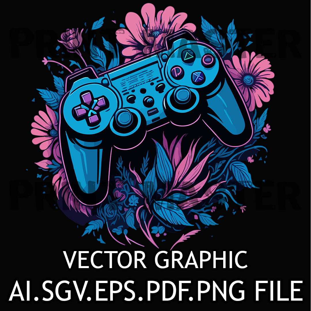 Game Controller and Flowers on Background Digital File SVG,P | Inspire ...