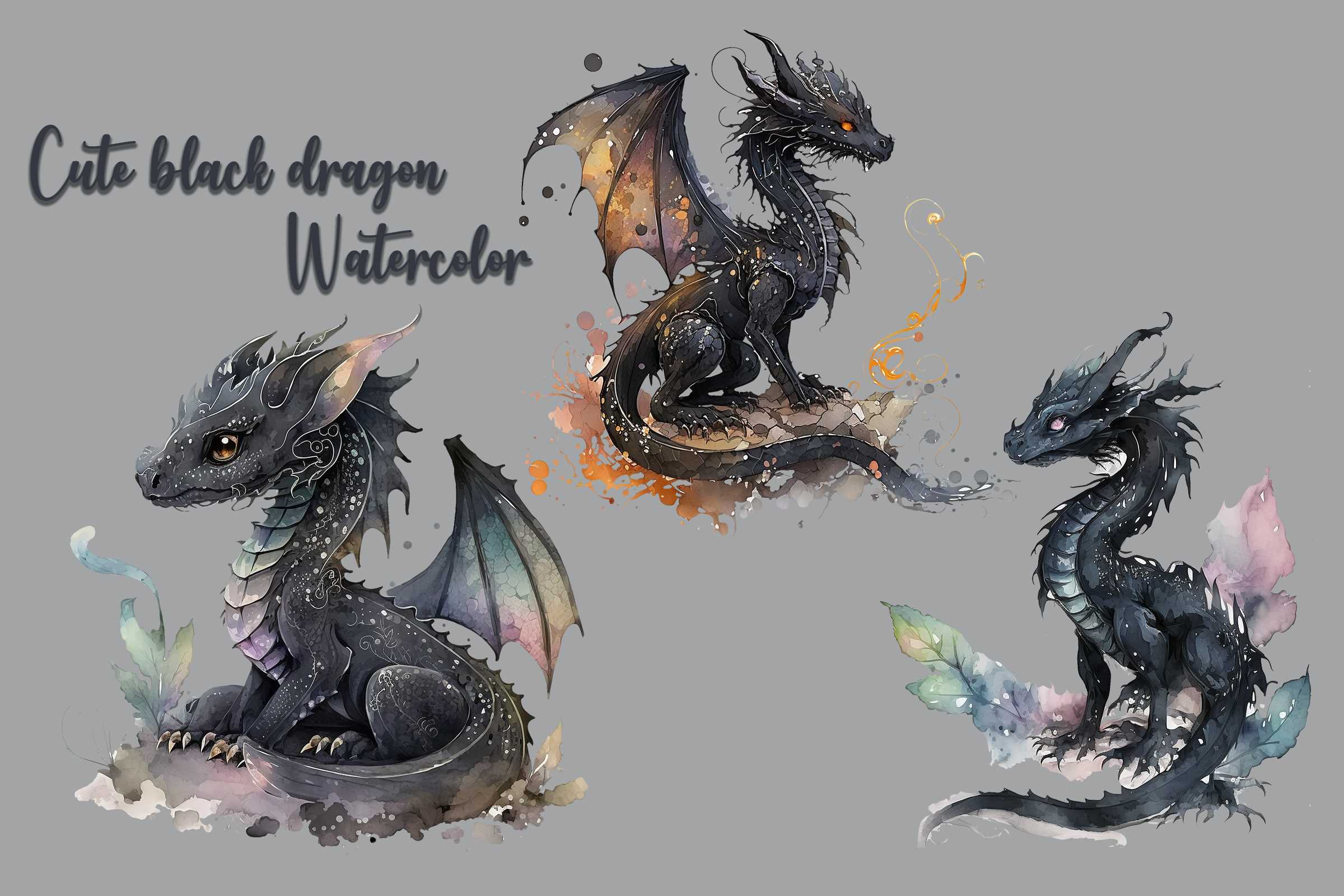 Cute Black Dragon Watercolor - Inspire Uplift