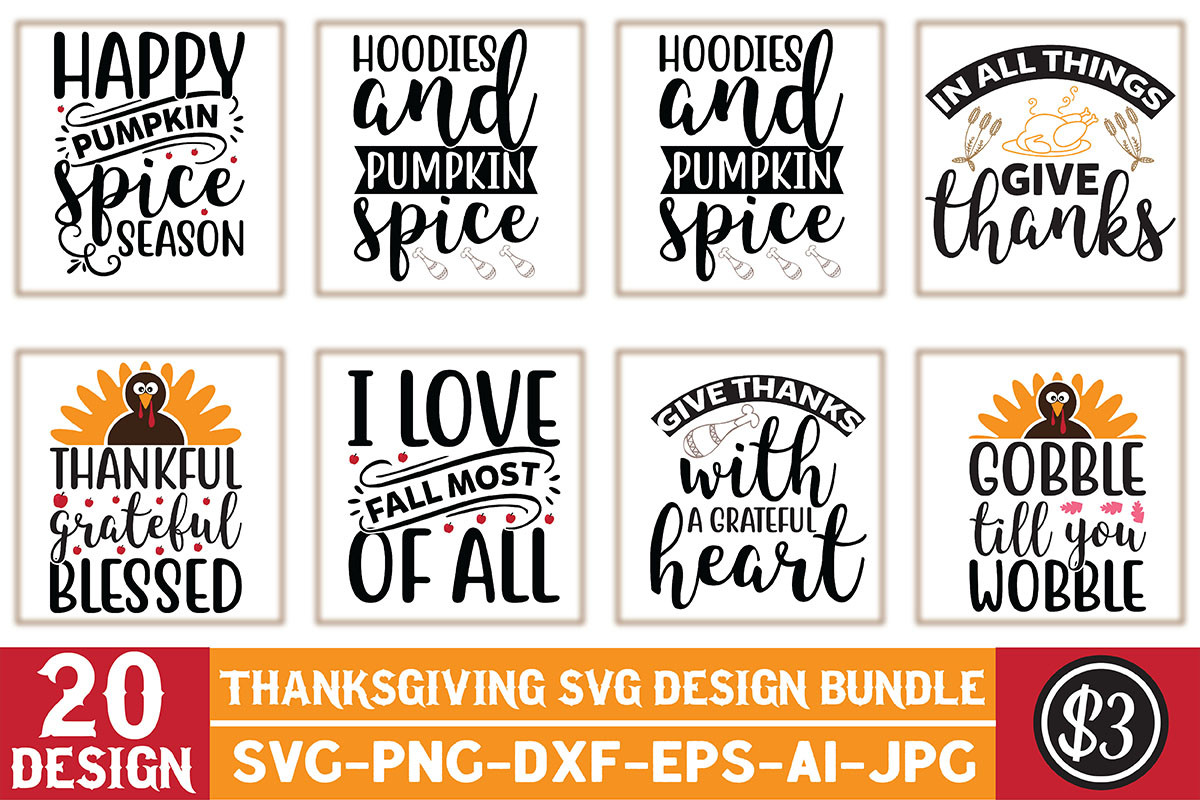 Thanksgiving Sentiments Five SVG Bundle - 12 SVG, Clipart, C | Inspire ...