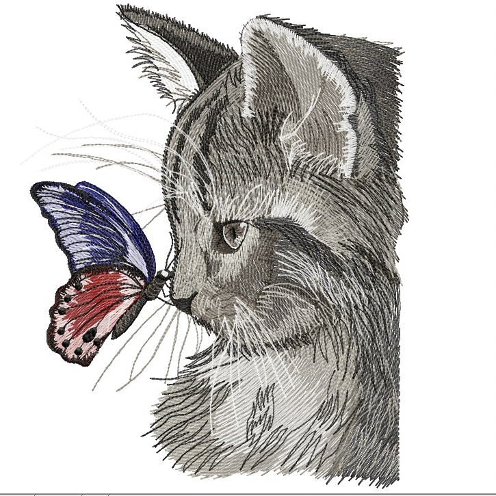 Cat with Butterfly Machine Embroidery Design Embroidery Cat | Inspire ...