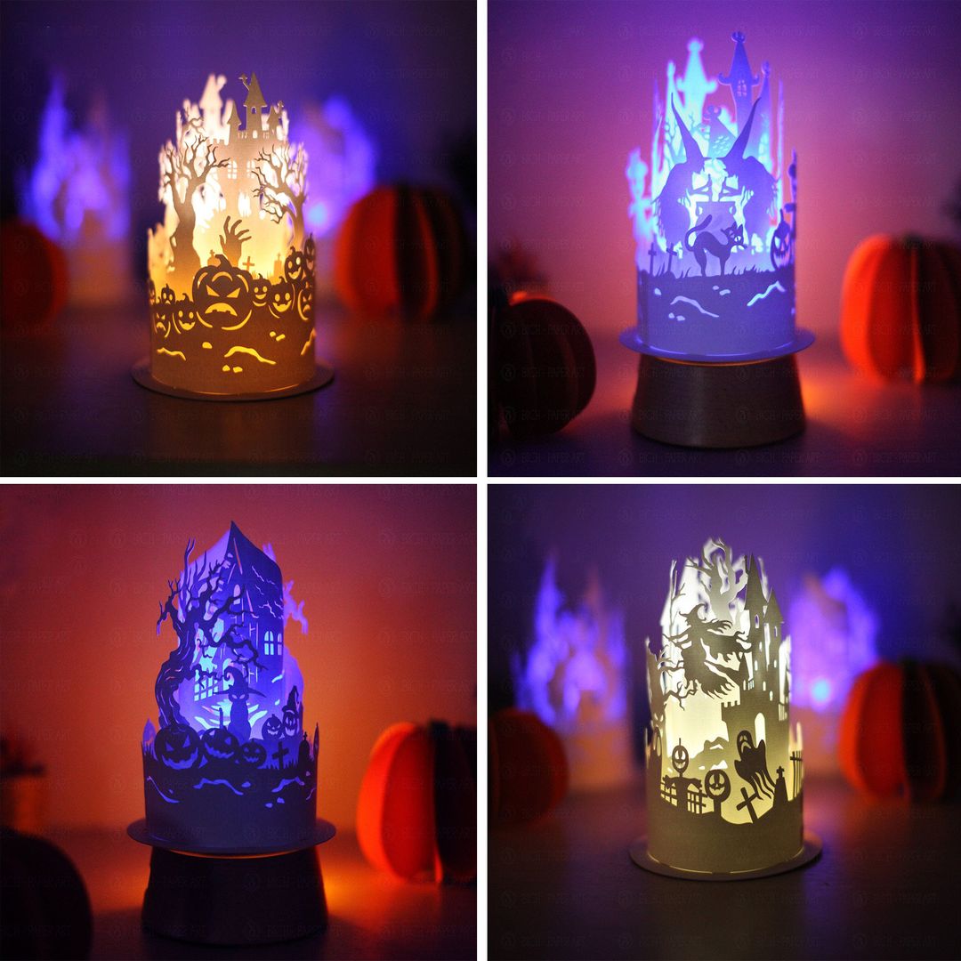 Combo 4 Items Halloween Paper Cut Lamps - Paper cutting Temp - Inspire ...