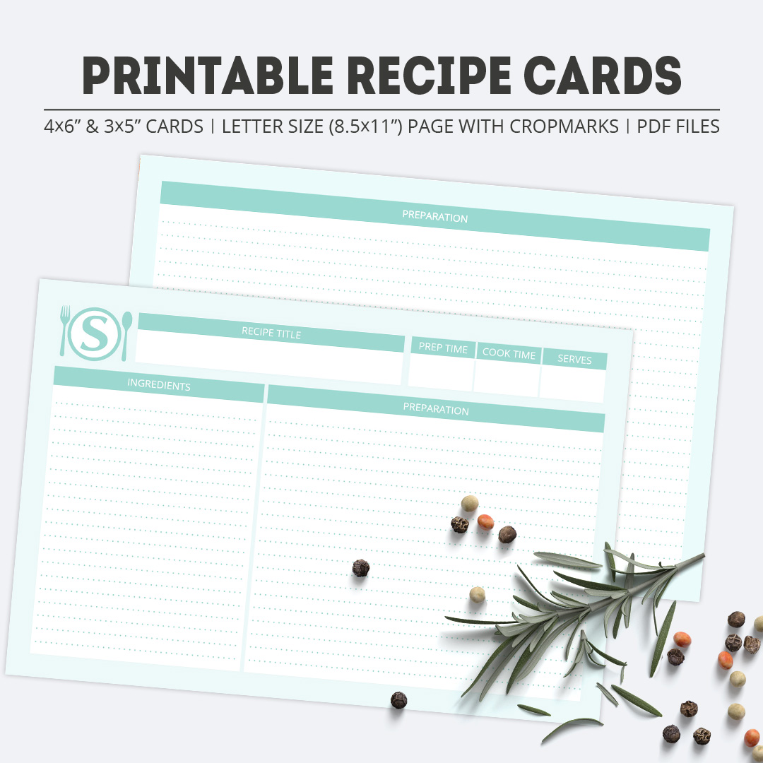 Mint Blank Recipe Cards 3x5 and 4x6 with monogram, two sided | Inspire ...