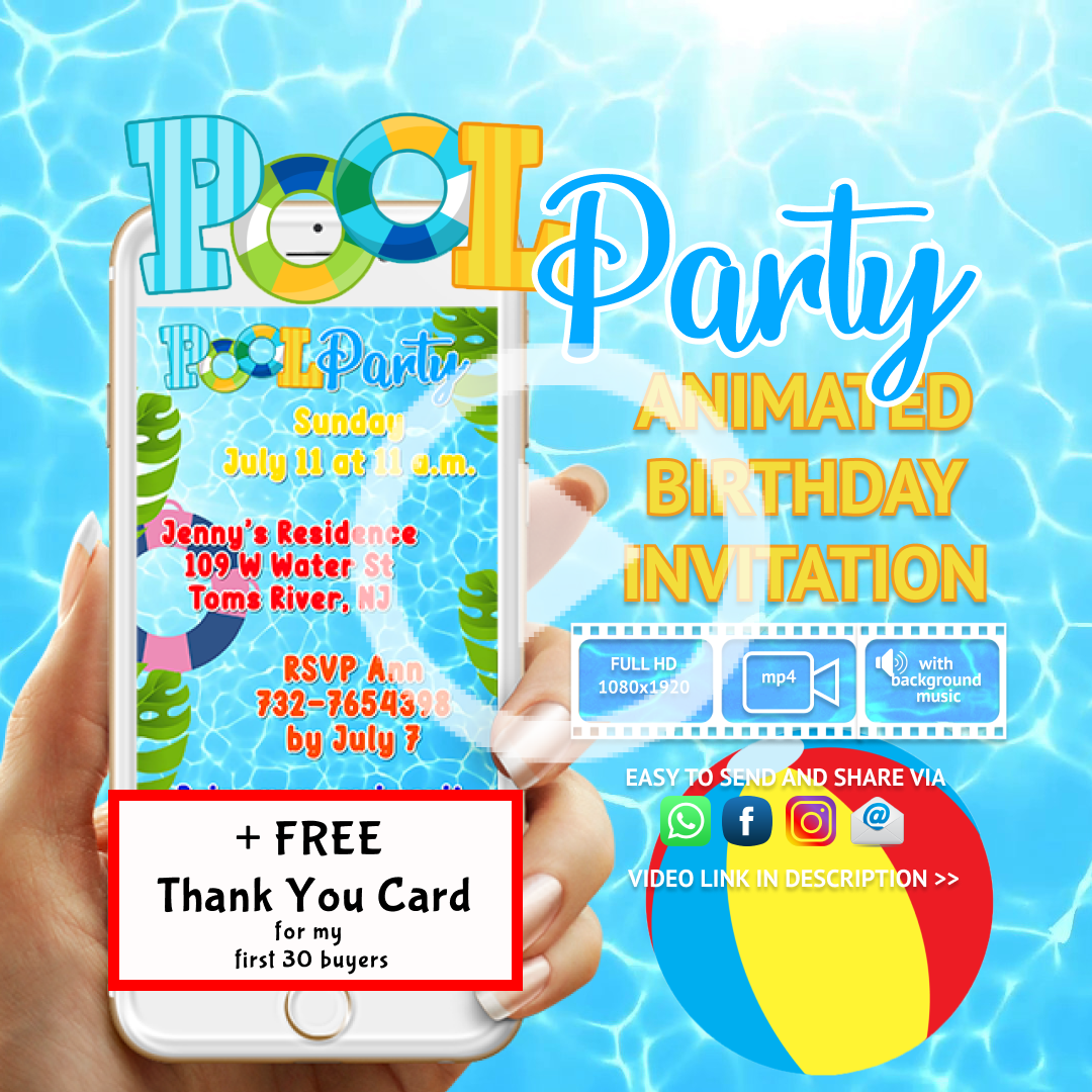Pool Party Video Invitation Personalized For you, Animated I | Inspire ...