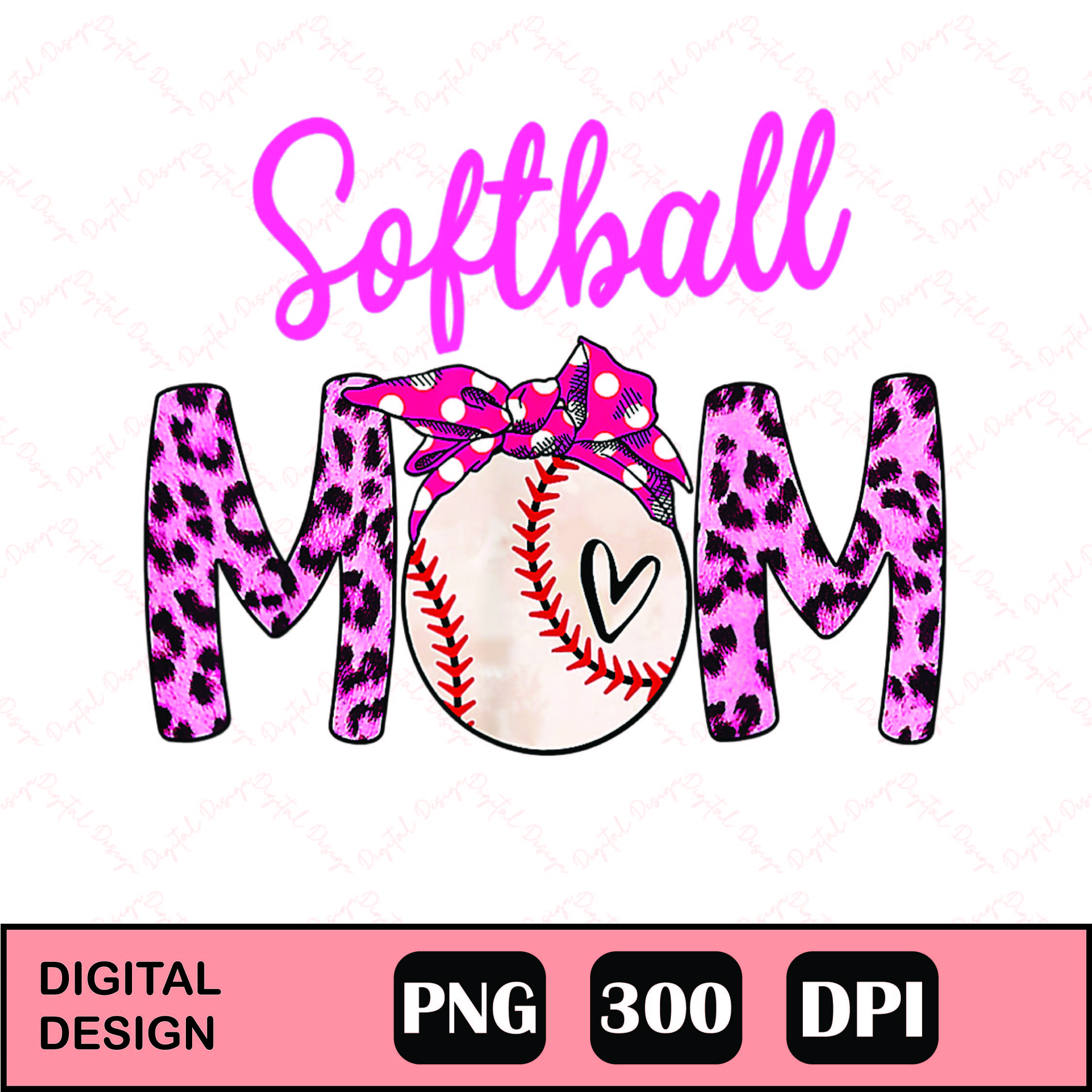 Pink Leopard Softball Mom Png Digital File Download - Inspire Uplift