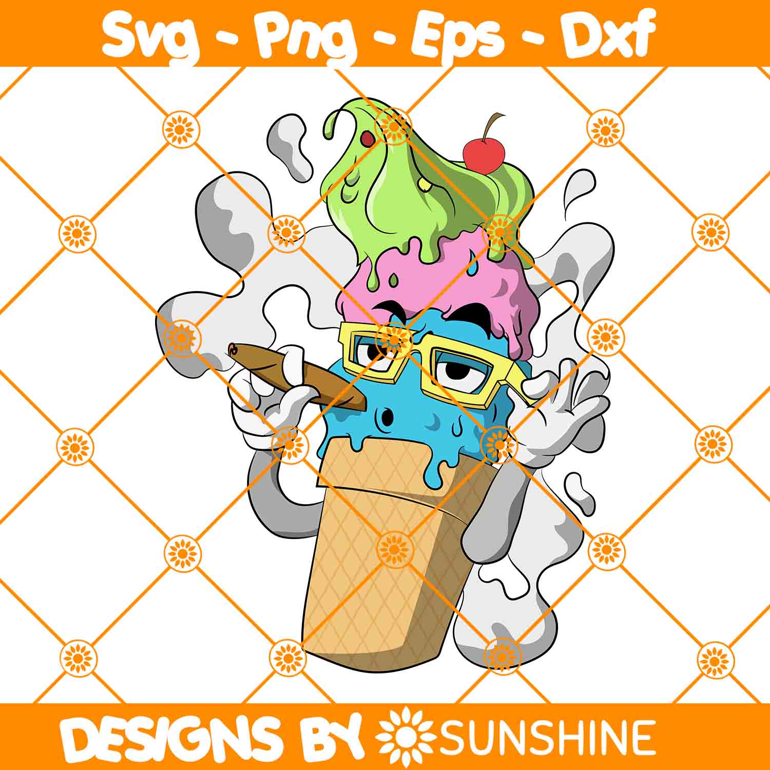 Smoking Ice Cream Svg PNG, Cartoon Dessert Ice Cream Sundae - Inspire ...