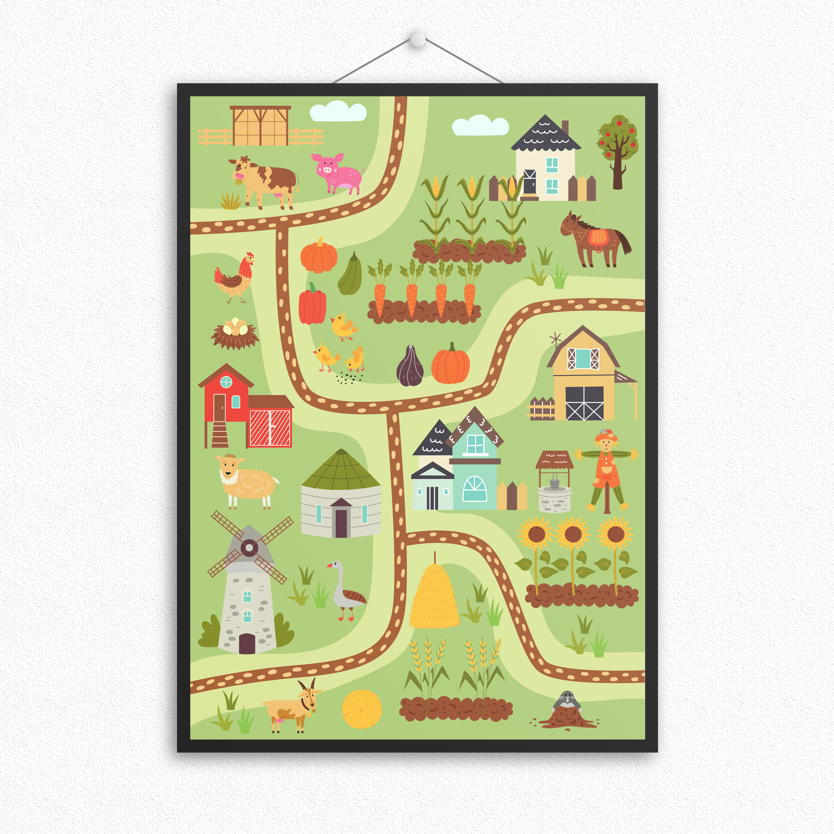 Children poster farm map animal village | Inspire Uplift