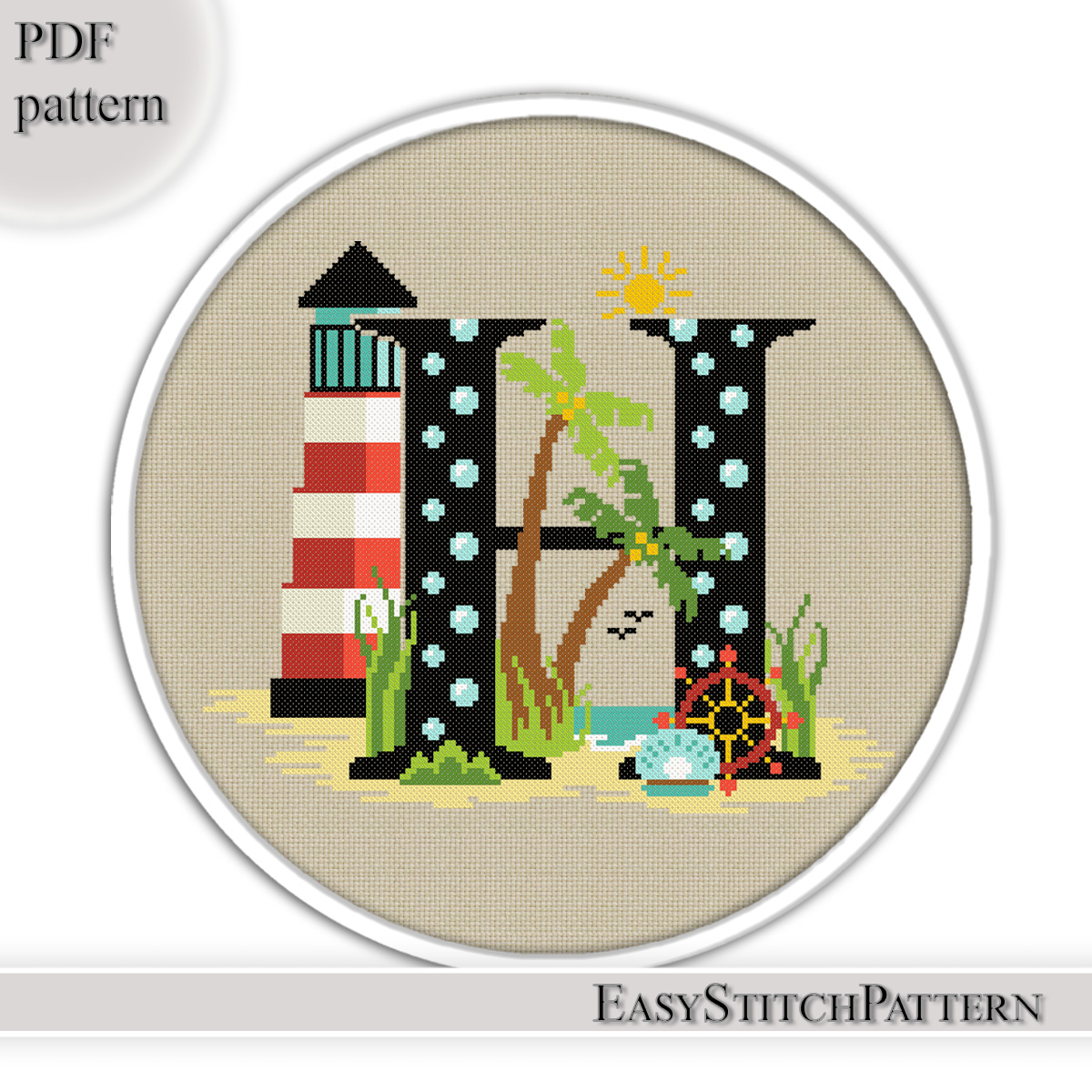 Sea monogram cross stitch pattern Nautical cross stitch - Inspire Uplift