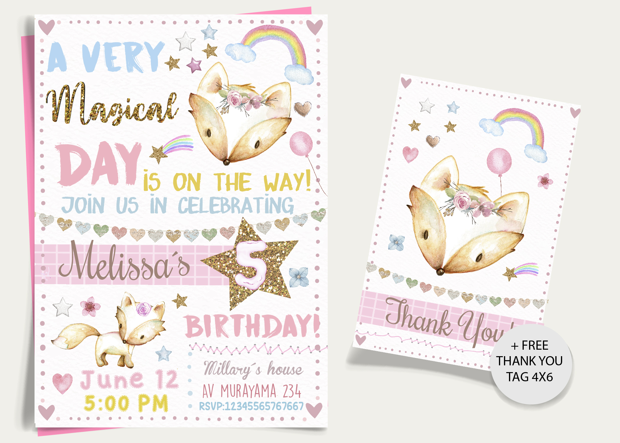 Fox Birthday Invitation, Fox girl Invitation, Fox Invitation | Inspire ...