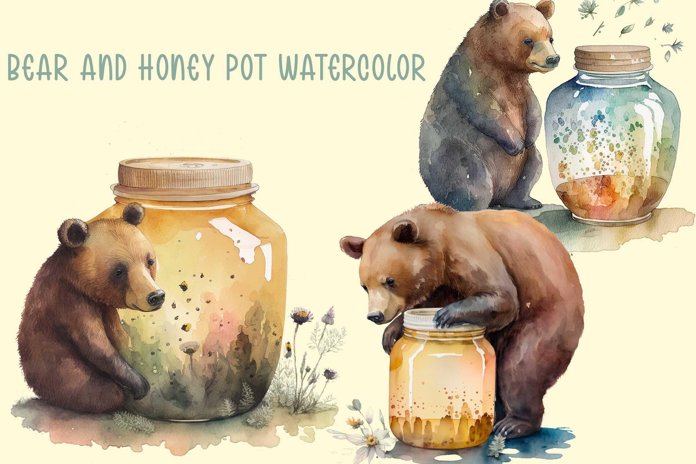 Bear And Honey Pot Watercolor | Inspire Uplift