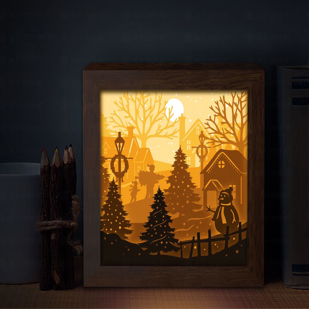 Merry Christmas Shadow box SVG, Cute Snowman Light box Templ | Inspire ...