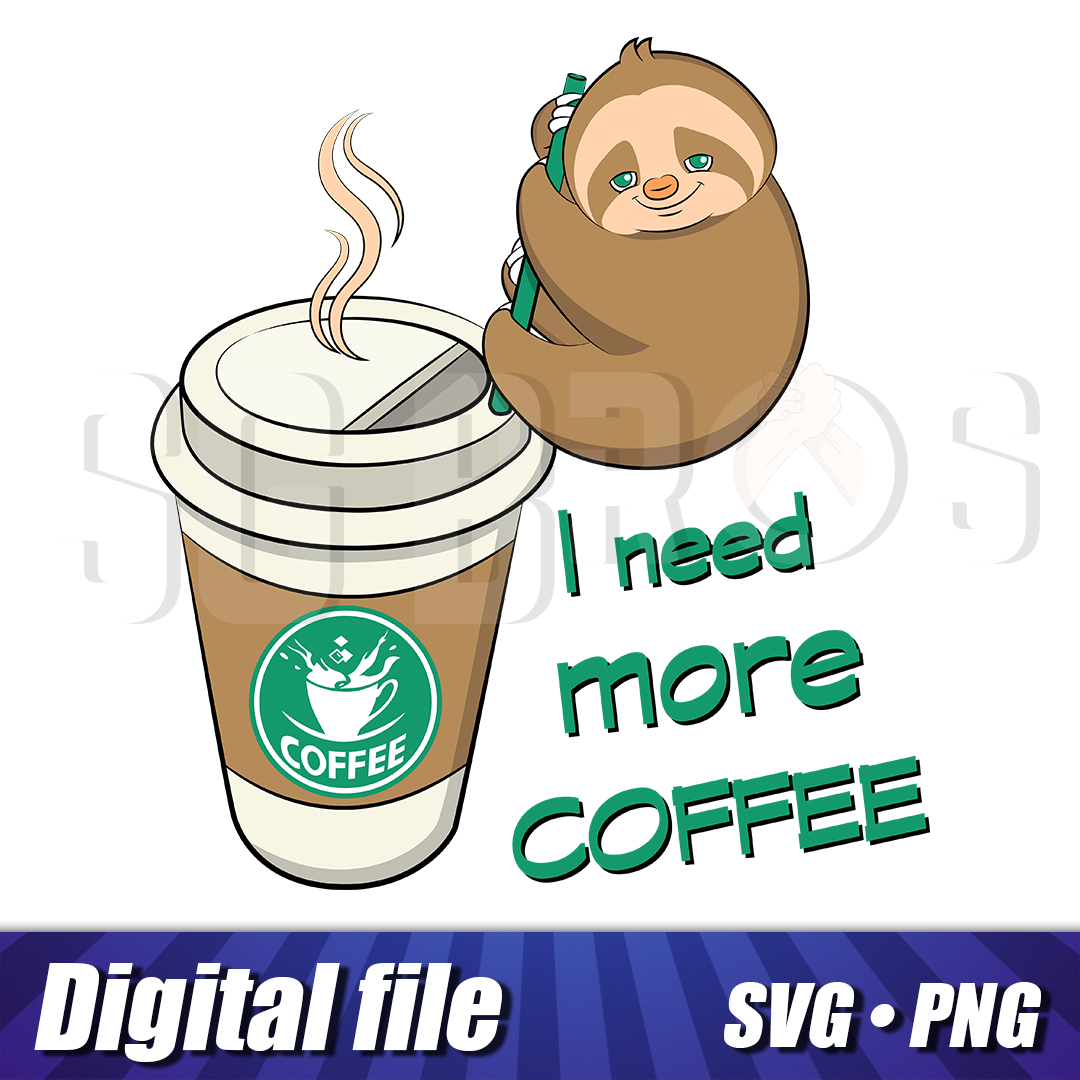 Coffee and Sloth svg png cricut, Digital sloth with coffee - Inspire Uplift