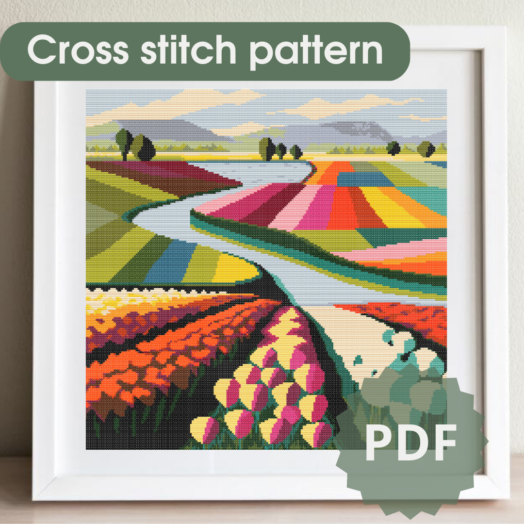Flower fields cross stitch pattern, cross stitch chart PDF, | Inspire ...