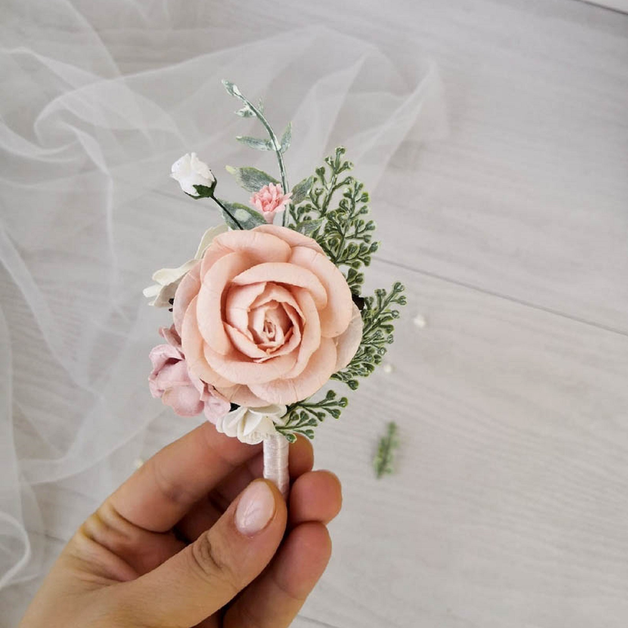 Blush Boutonniere, Blush pink wedding, Silk paper flowers, R | Inspire ...