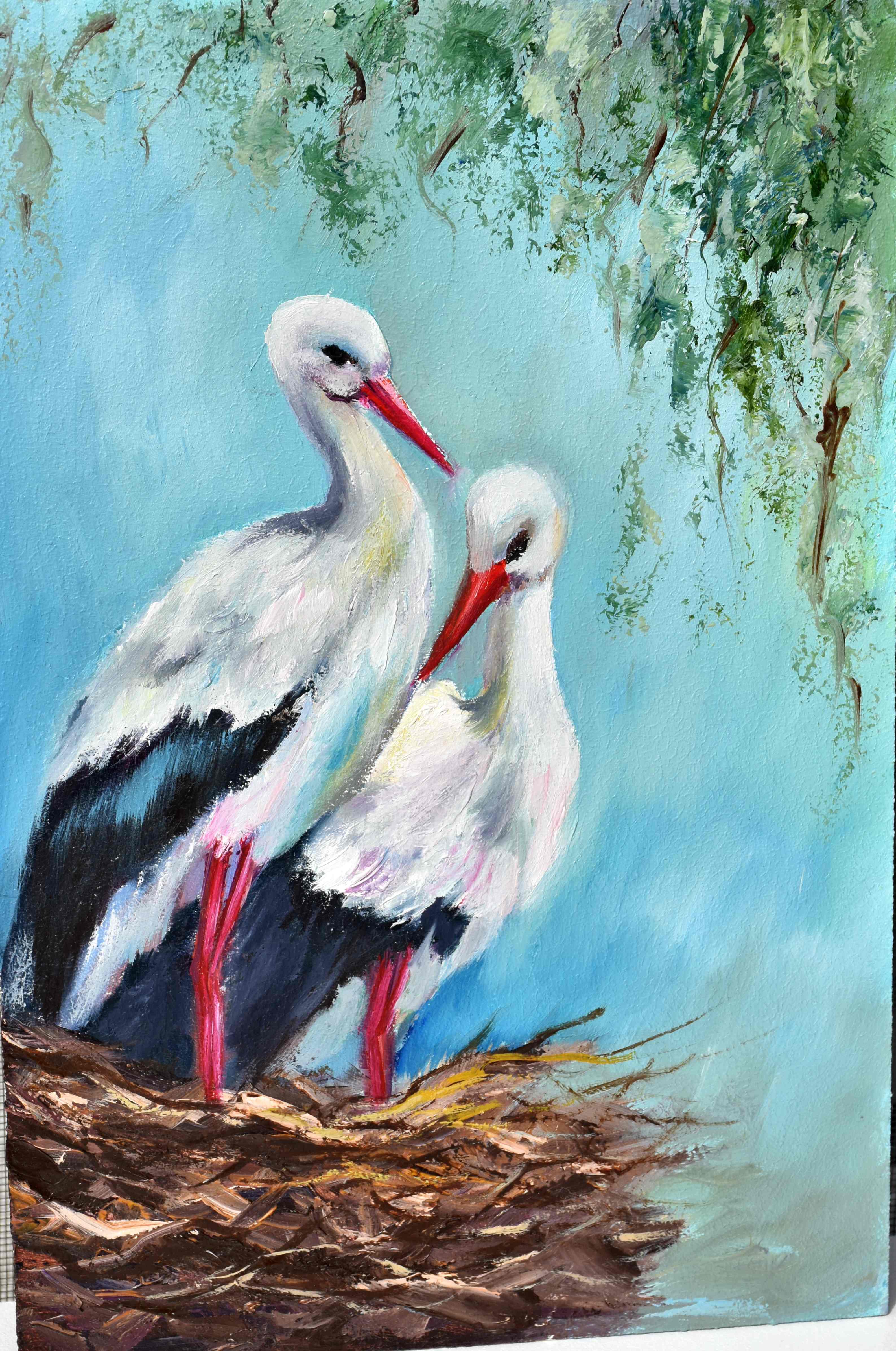 Family painting of birds storks Original painting of bird's | Inspire ...