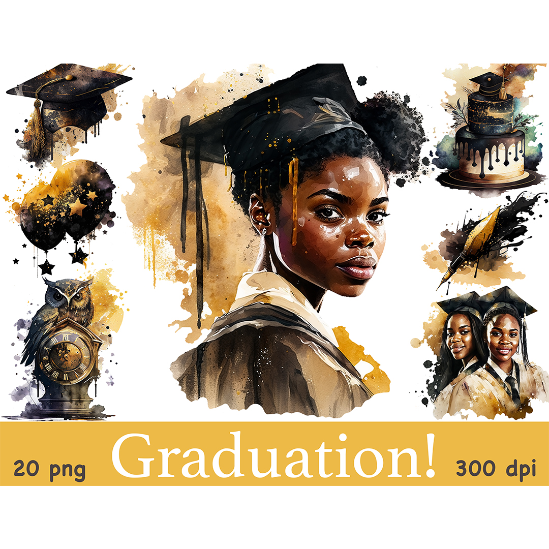 Graduation Elements Set | African American Clipart Bundle - Inspire Uplift