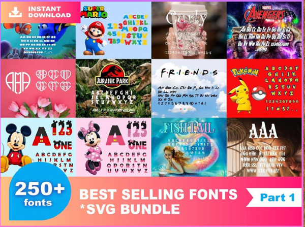 250 Best Selling Fonts Svg Bundle, Calligraphy Font Svg | Inspire Uplift