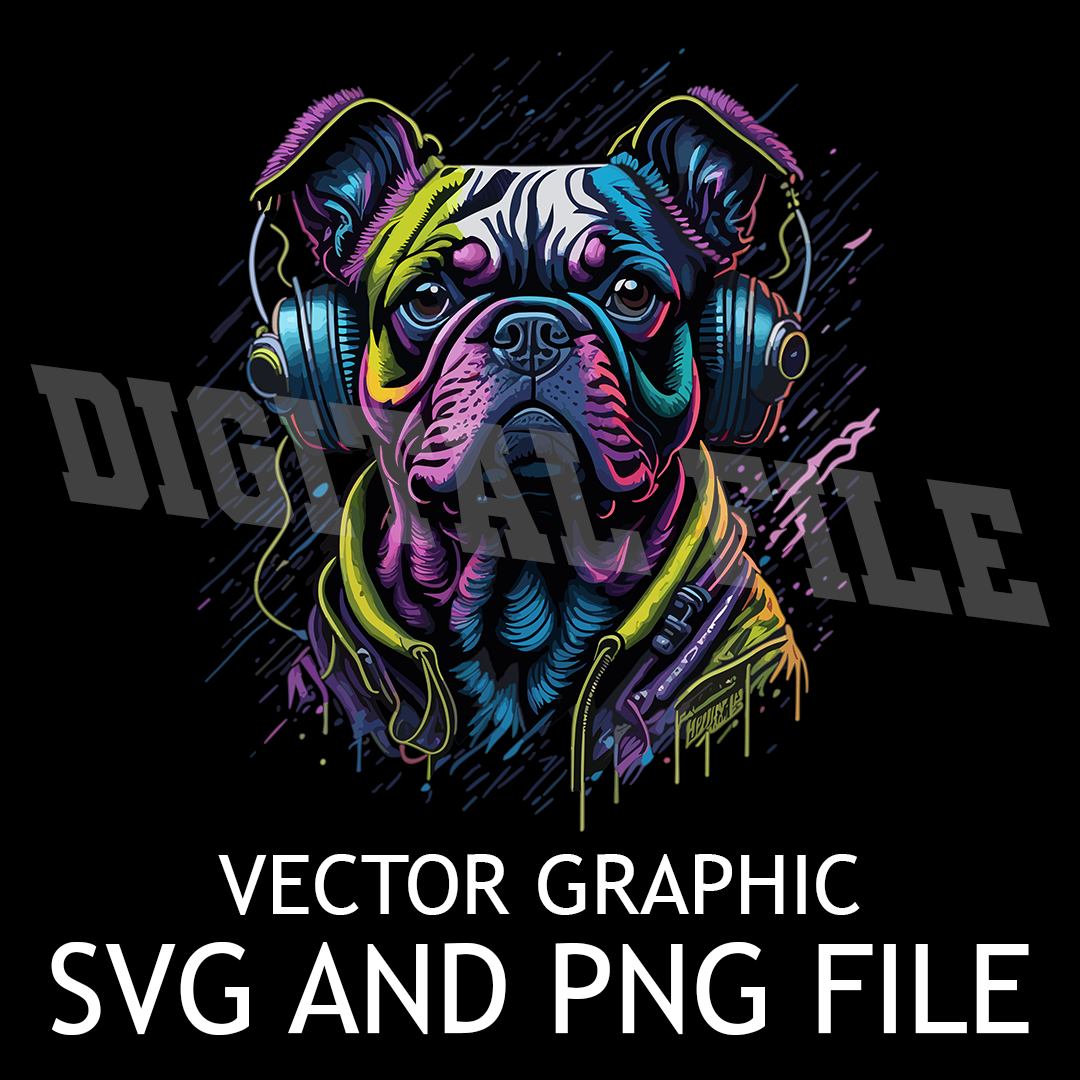Pug Dog Dj in Headphones Vector Digital File SVG,PNG, Subli | Inspire ...