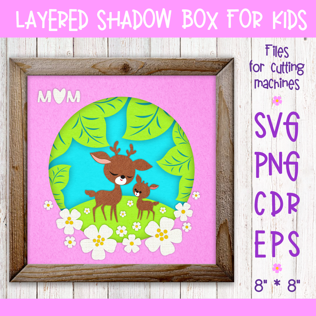 Mother Deer with a Fawn | Shadow Box SVG template | Inspire Uplift