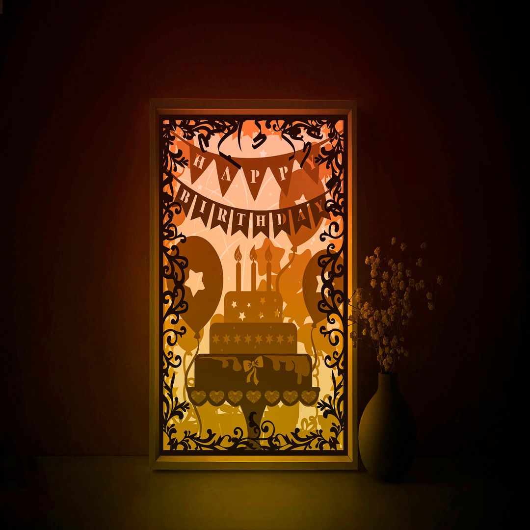 Happy Birthday Shadow box SVG Template, Party Cake Silhouett | Inspire ...