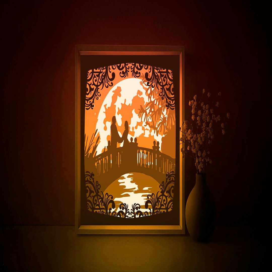 Full Moon Shadow box SVG Template, Romantic Love Pair Paperc - Inspire ...