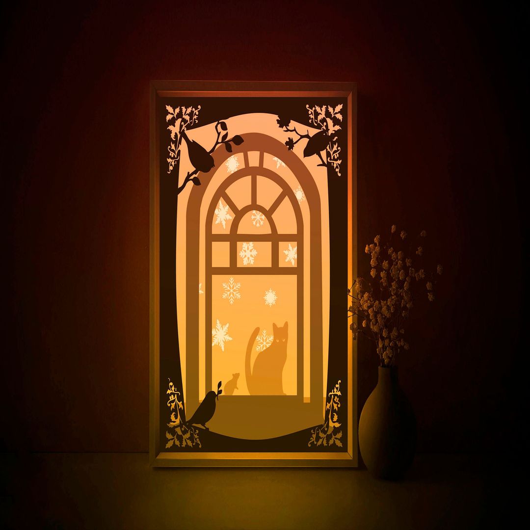 Window Shadow box SVG Template, Cat and Mouse Papercut Light | Inspire ...