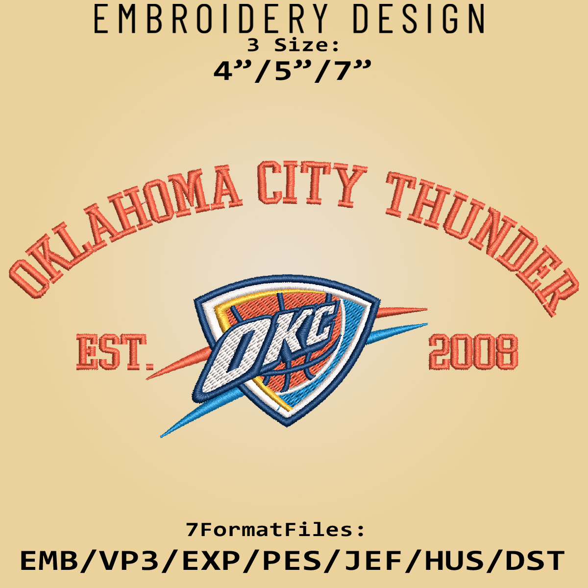 Oklahoma City Thunder Embroidery Designs, NBA Logo Embroider | Inspire ...