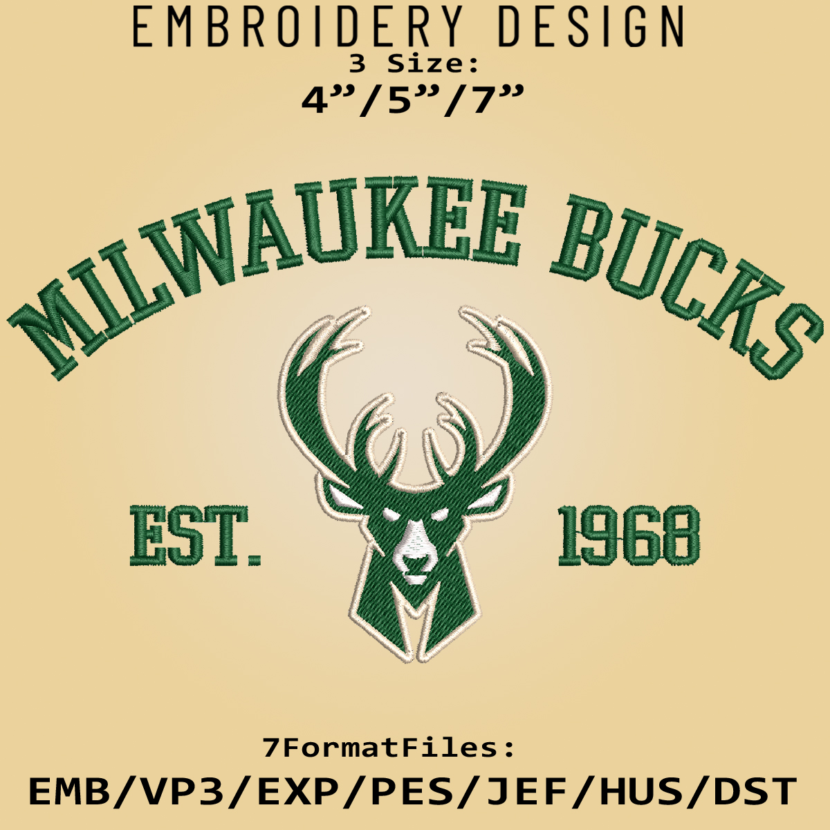 Milwaukee Bucks Embroidery Designs, NBA Logo Embroidery File - Inspire ...