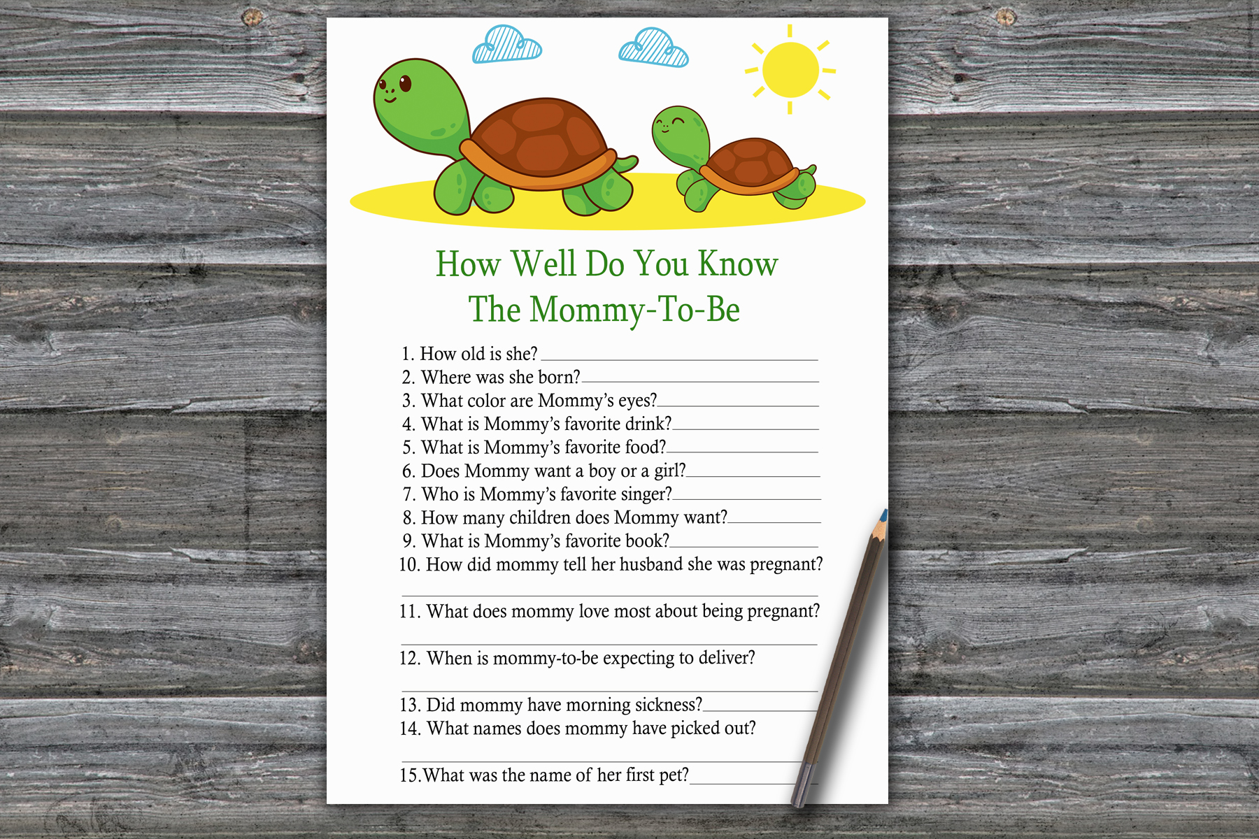 Cute Turtle How well do you know baby shower game card,Turtl | Inspire ...