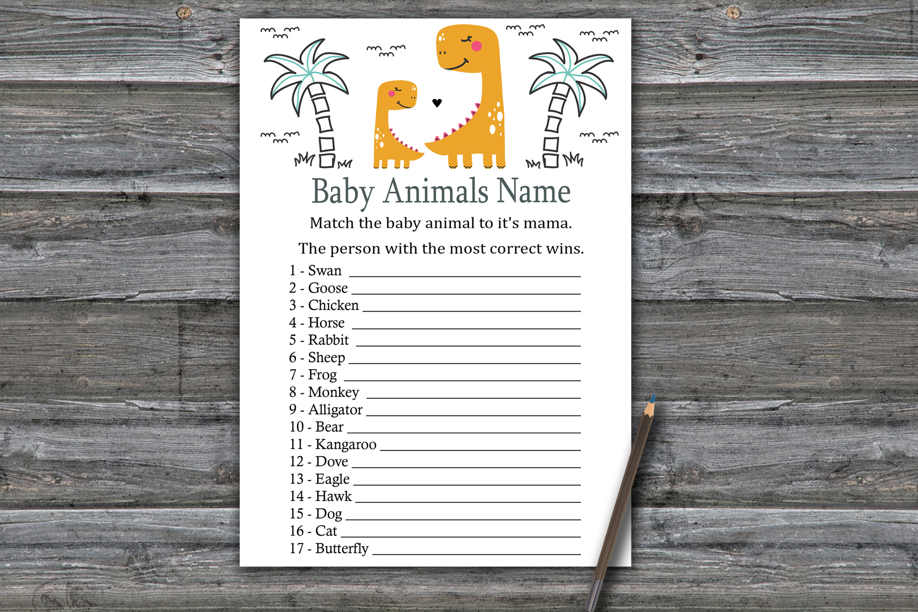 Orange Dinosaur Baby animals name game card,Dinosaur Baby sh - Inspire ...