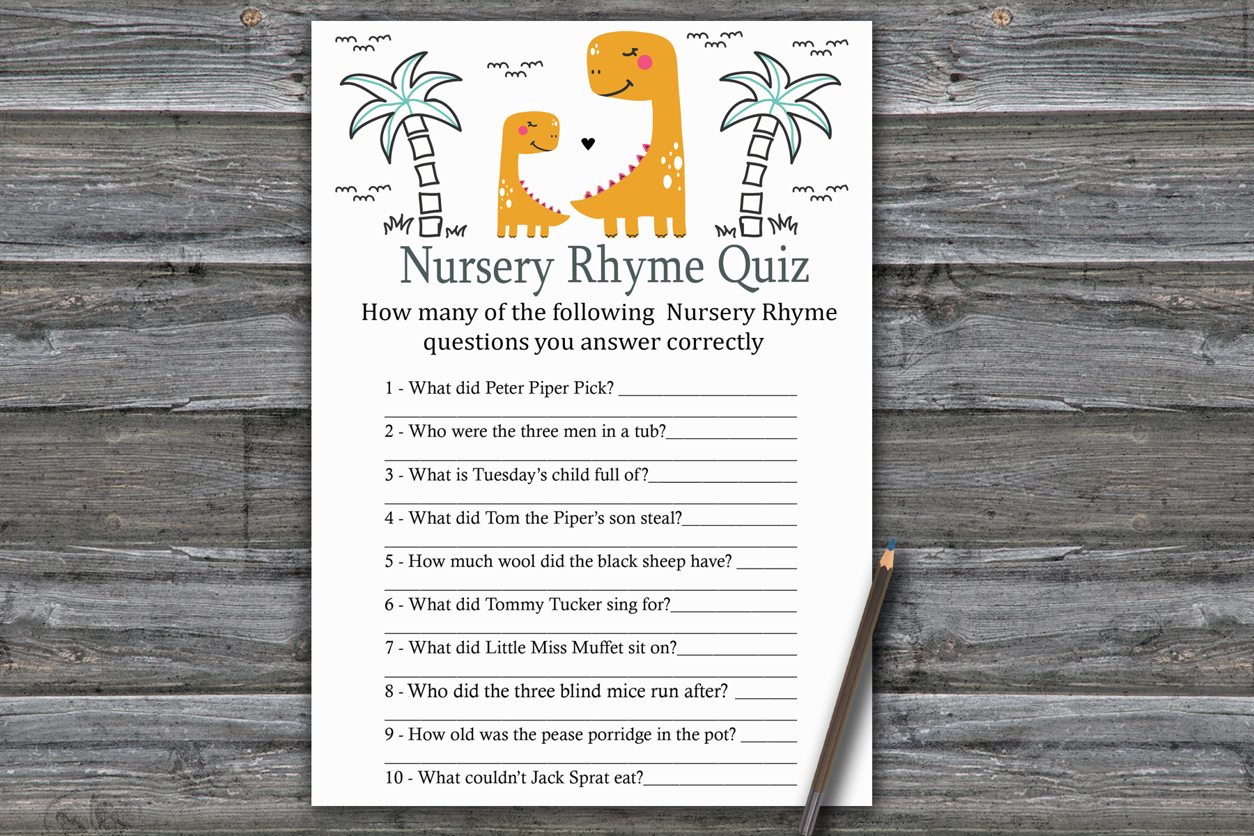 Orange Dinosaur Nursery rhyme quiz baby shower game card,Din - Inspire ...