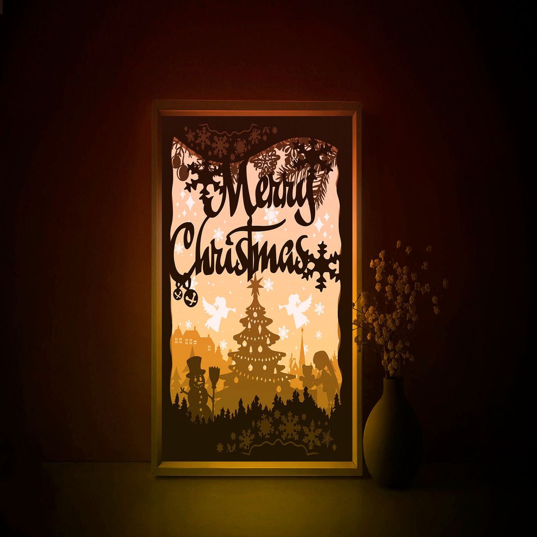 Merry Christmas Shadow box SVG Template, New Year Tree Paper | Inspire ...