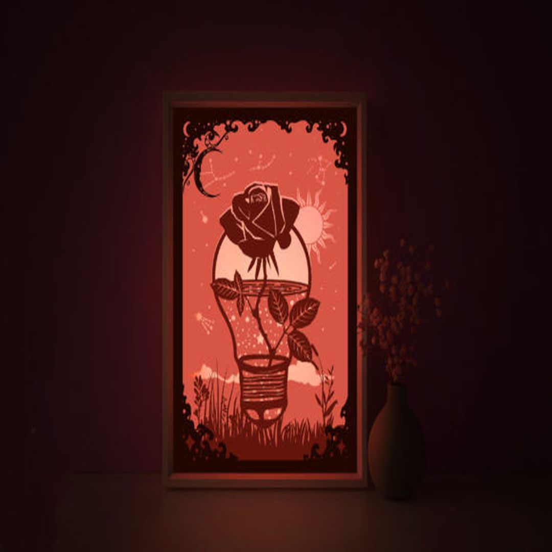 Rose Galaxy Flower 3D Light Box Template - Inspire Uplift