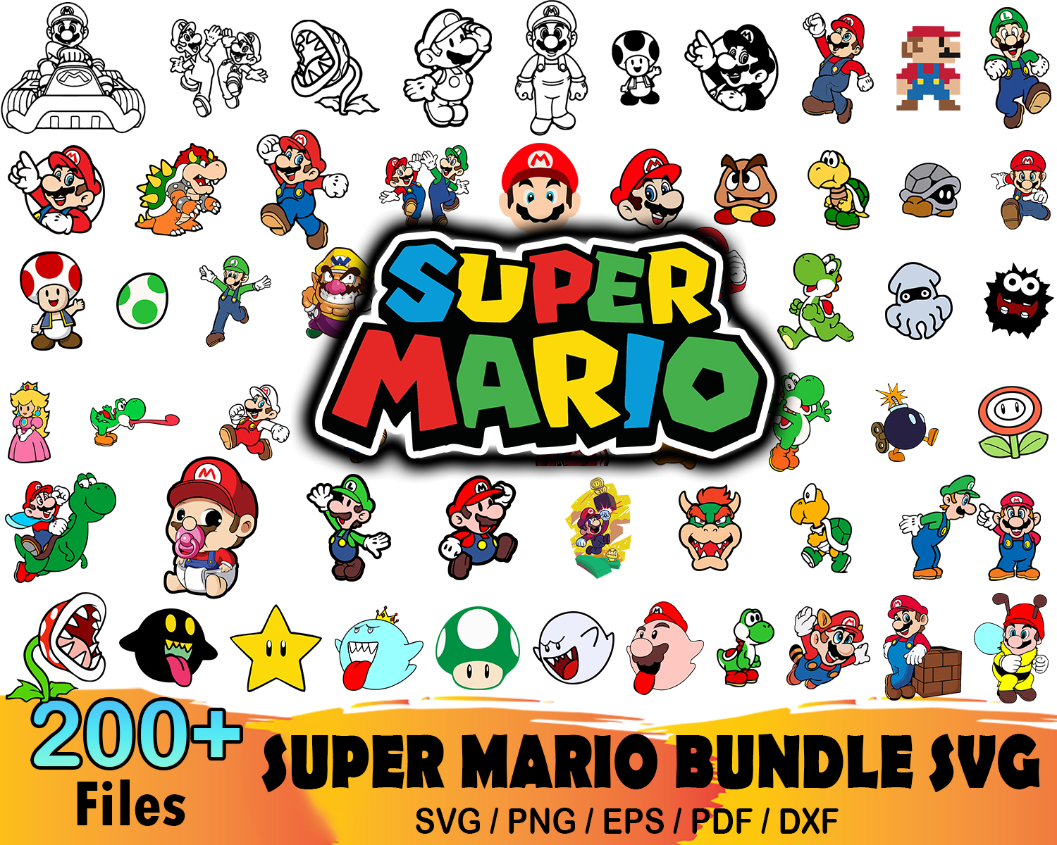 200 Super Mario Bundle Svg, Mario Svg, Mario Clipart, Mario | Inspire ...