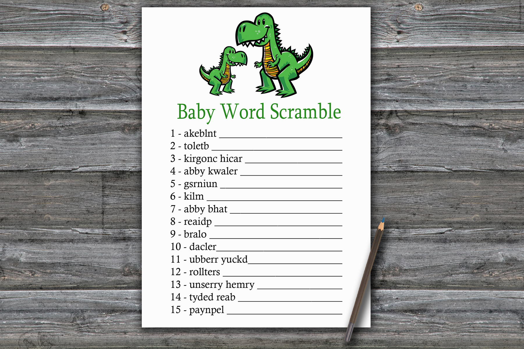 T-rex Baby word scramble game card,Dinosaur Baby shower game | Inspire ...