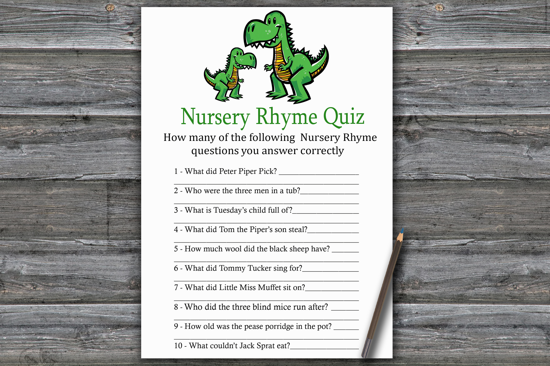 T-rex Nursery rhyme quiz baby shower game card,Dinosaur Baby | Inspire ...