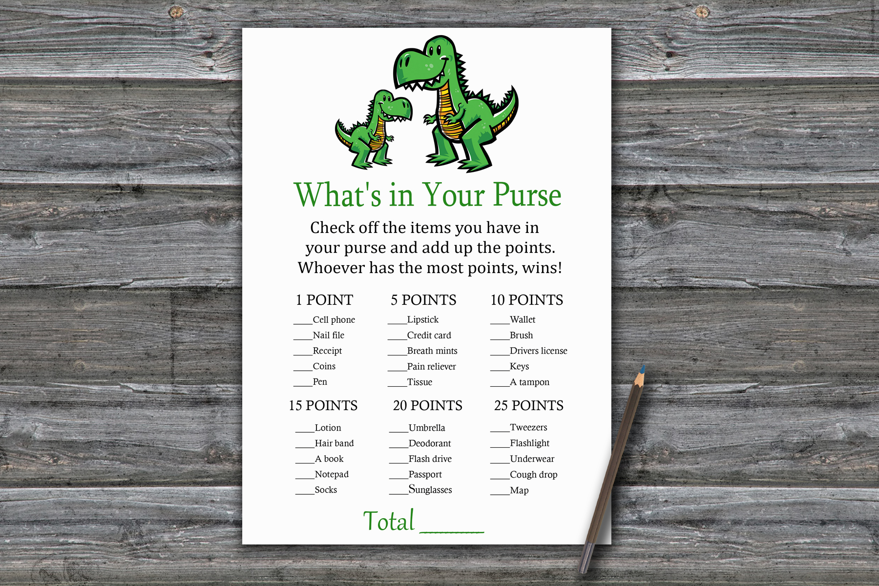 T-rex What's in your purse game,Dinosaur Baby shower games p | Inspire ...
