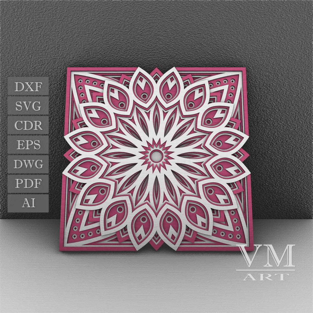 M20 - Layered Mandala SVG File, 3D Flower Mandala, Laser cut | Inspire ...