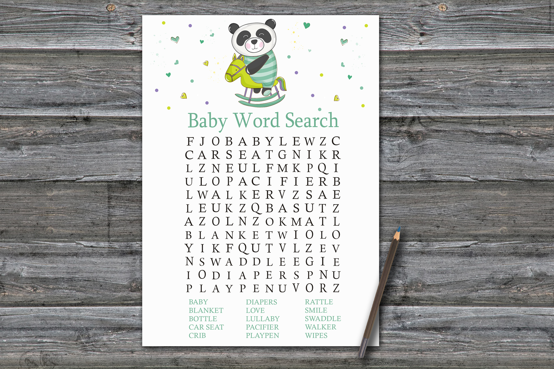Panda Baby shower word search game card,Panda Baby shower ga | Inspire ...
