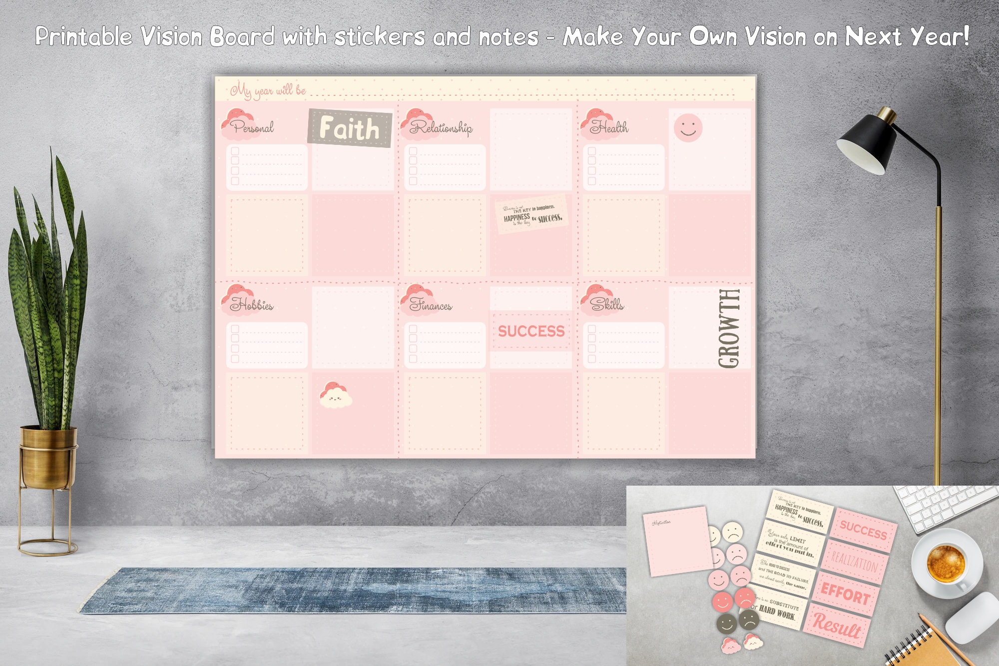 Printable Vision Board with motivation stickers | Inspire Uplift